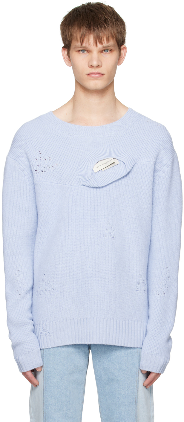 m*e様 FENG CHEN WANG DISTRESSED KNIT SWEA Feng Chen Wang Distressed Sweater In Blue - 60% Off | Editorialist