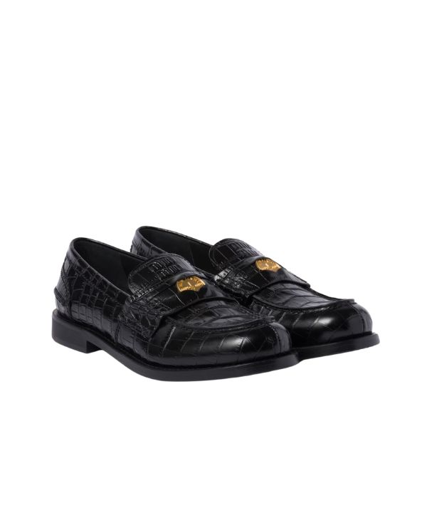 Miu Miu Croco-Print Leather Penny Loafers - Black | Editorialist