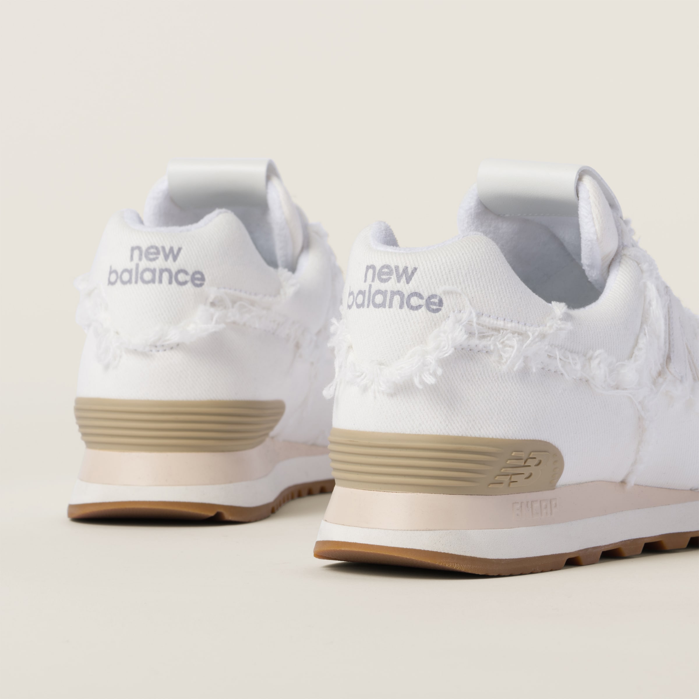Miu Miu New Balance 574 X Denim Sneakers - White | Editorialist