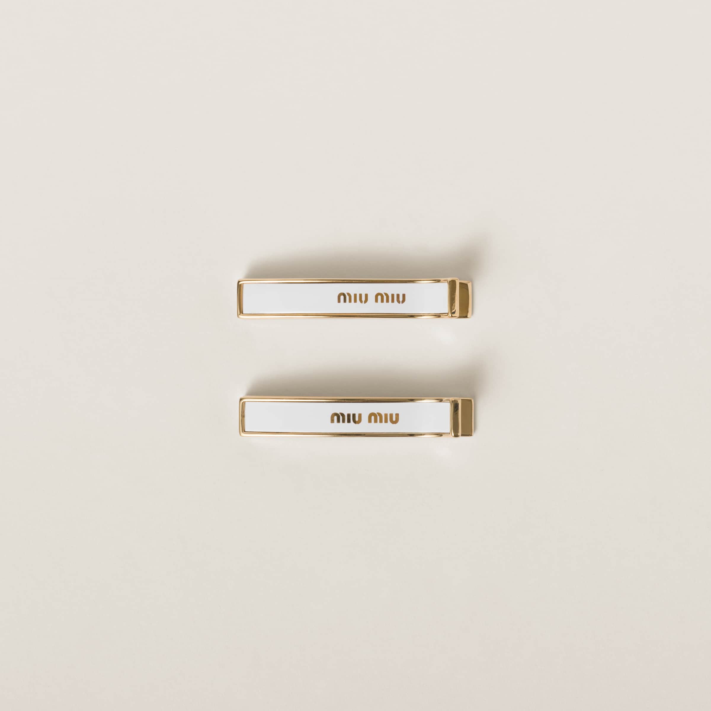 Miu Miu Enameled Metal Hair Clips - White | Editorialist