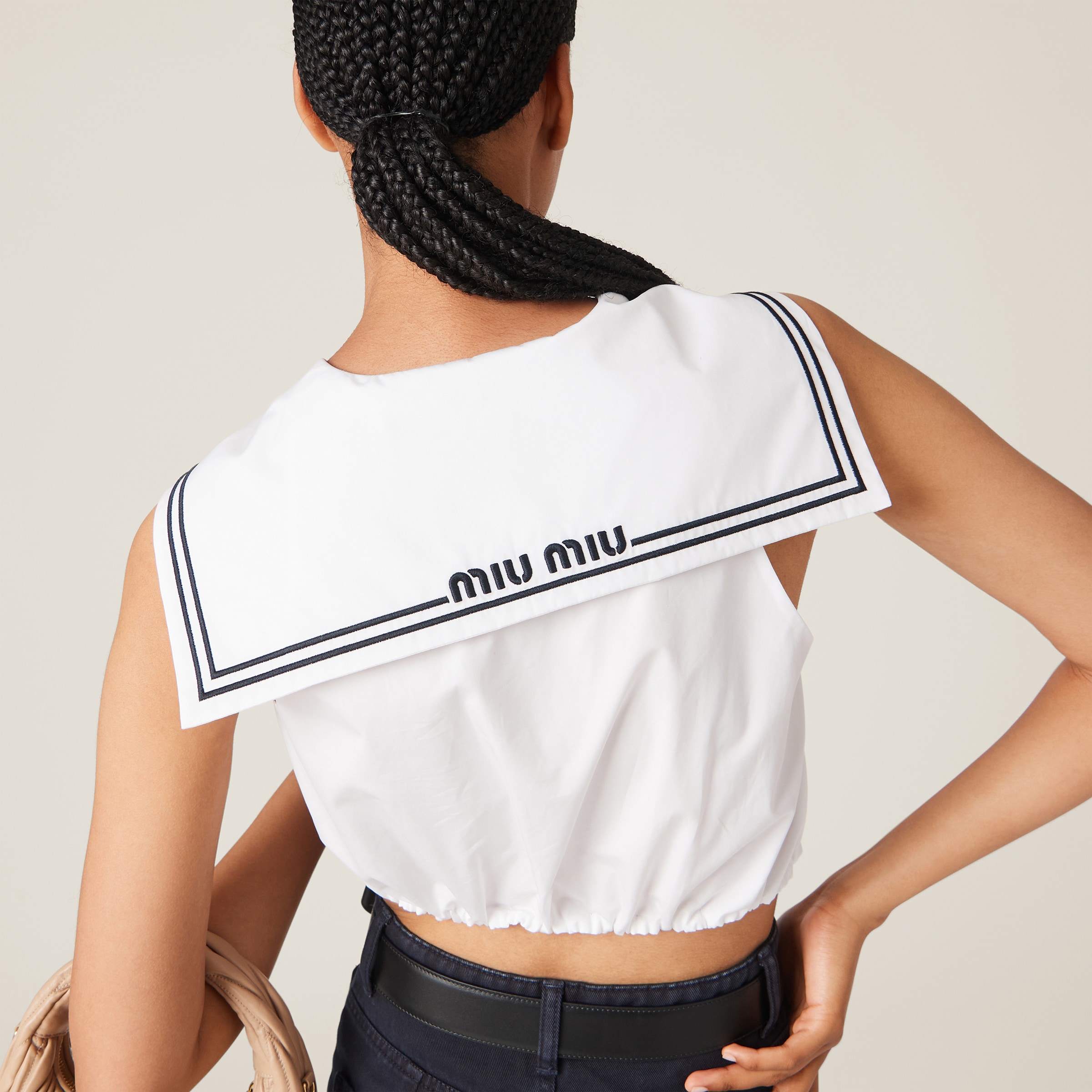 Miu Miu Poplin Sailor Top - White | Editorialist