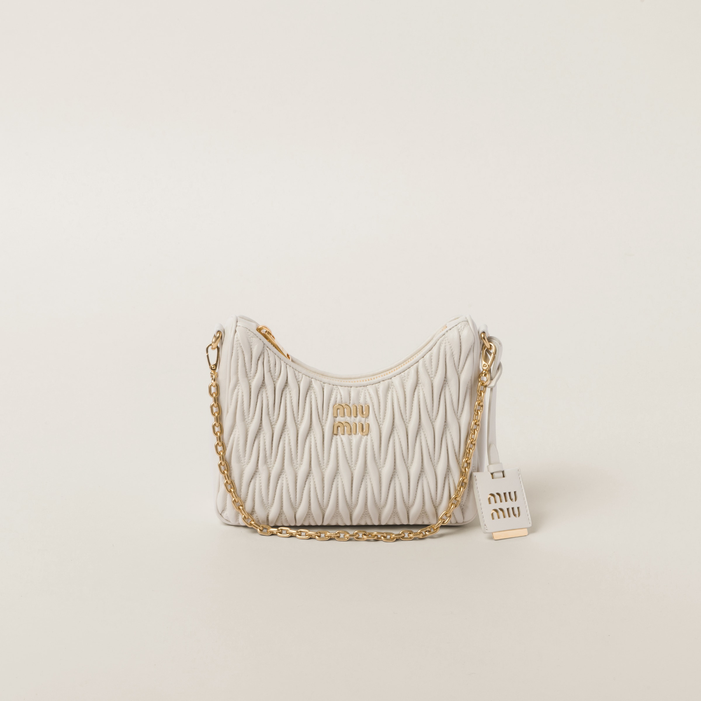 Miu Miu Matelassé Nappa Leather Shoulder Bag - White
