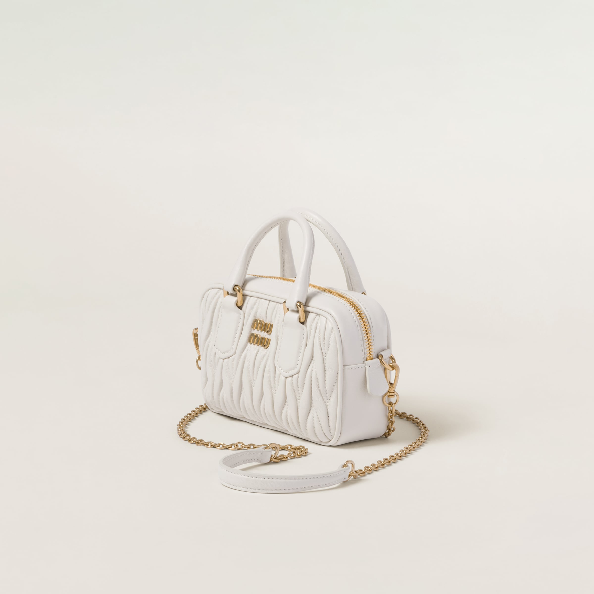 Miu Miu Arcadie Matelassé Nappa Leather Micro Bag - White