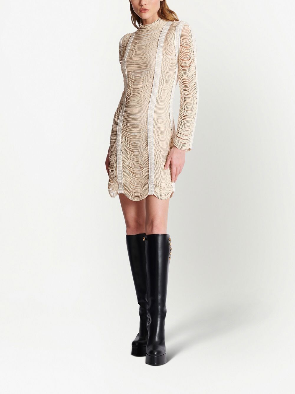 BALMAIN Macramé-Knit Openwork Minidress