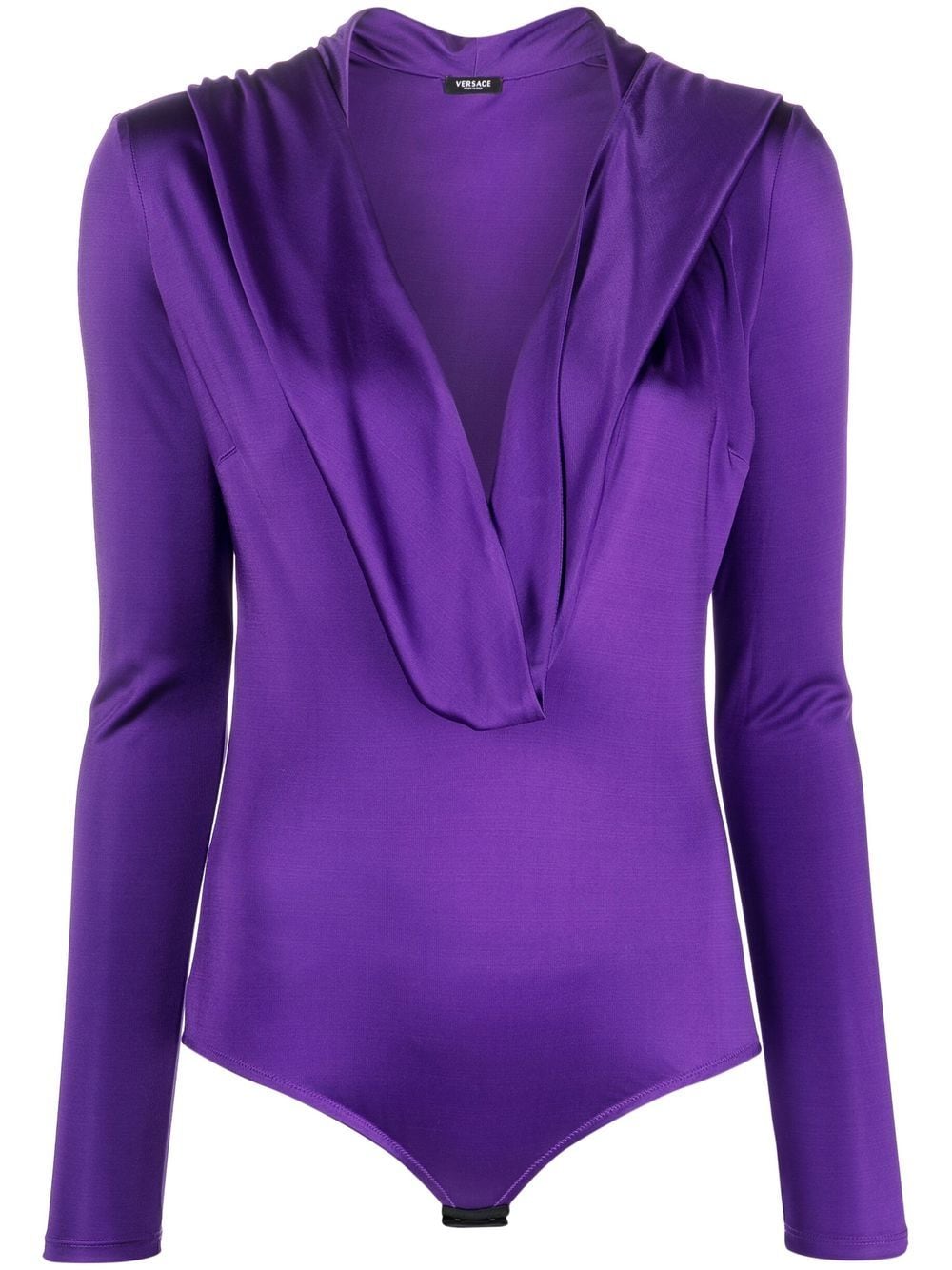 VERSACE Hooded Cowl-Neck Bodysuit