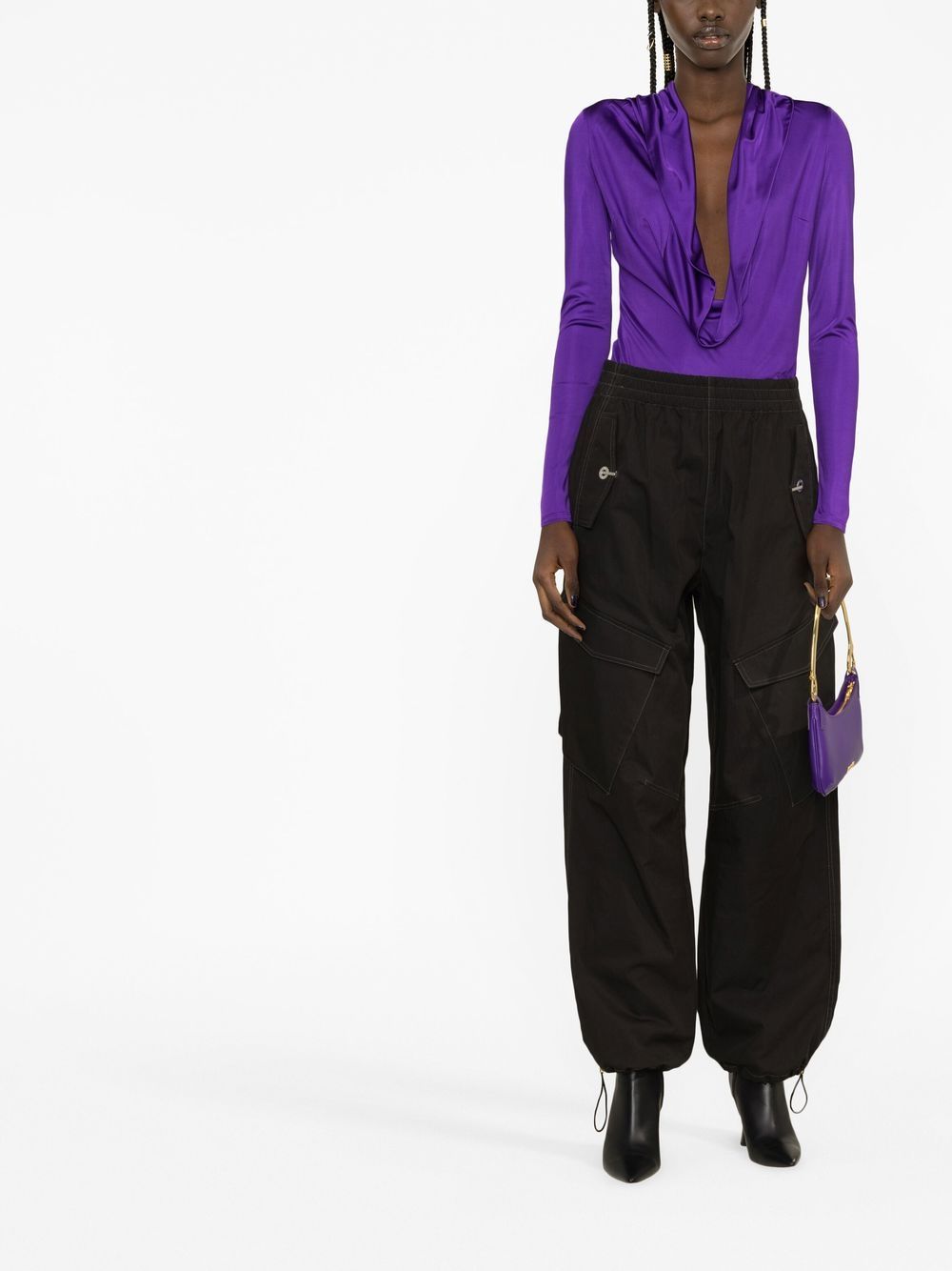 VERSACE Hooded Cowl-Neck Bodysuit