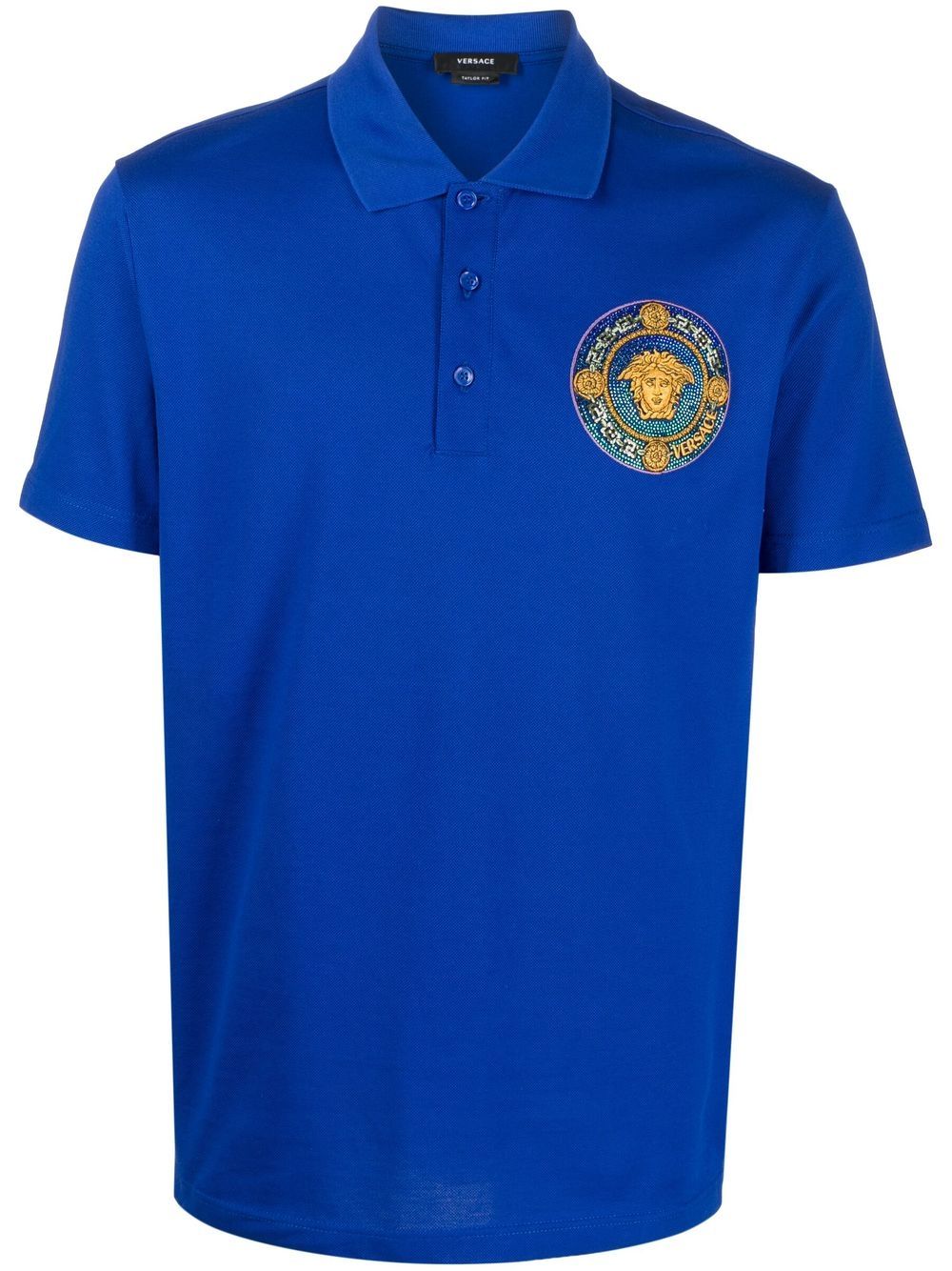 Versace Embroidered-Logo Polo Shirt In Blue 50% Off Editorialist