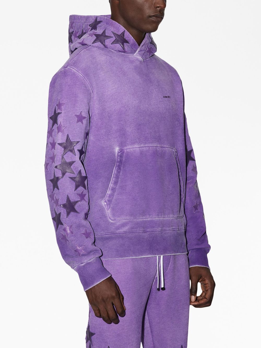 Amiri Pigment Spray Star Leather-Trimmed Cotton-Jersey Hoodie In