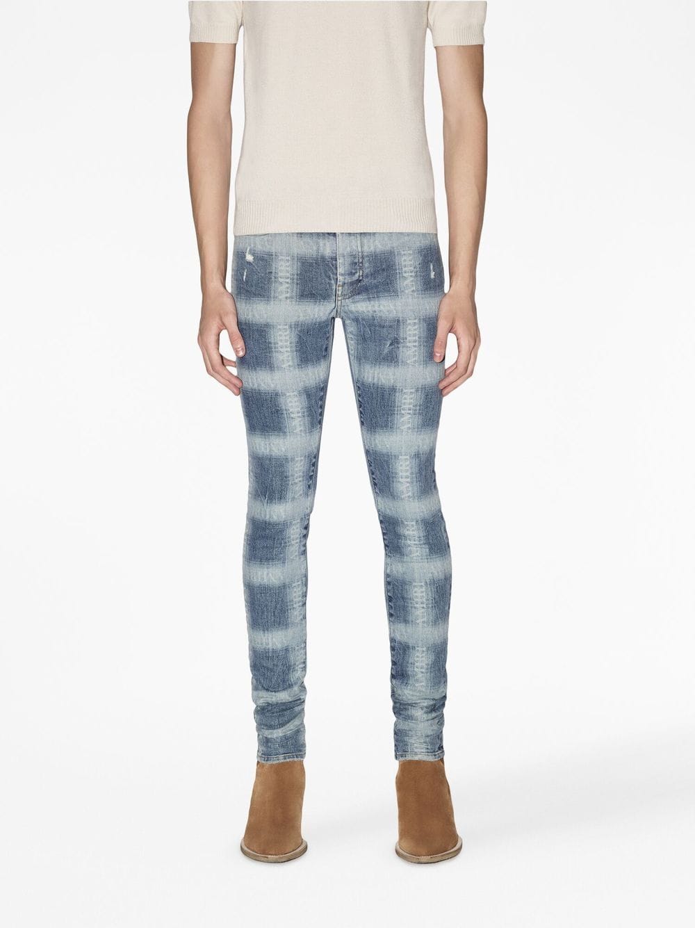 AMIRI AMIRI Logo Plaid-Print Skinny Jeans