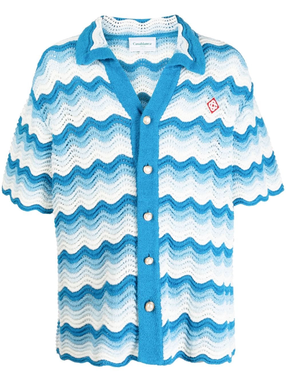 Casablanca Wavy Gradient Open-Knit Shirt In Blue - 48% Off