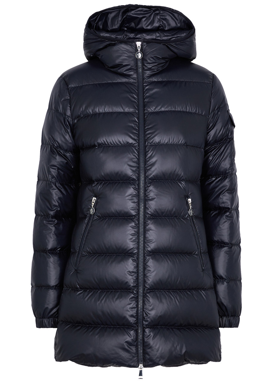 Moncler Glements Hooded Quilted Shell Coat Navy Editorialist
