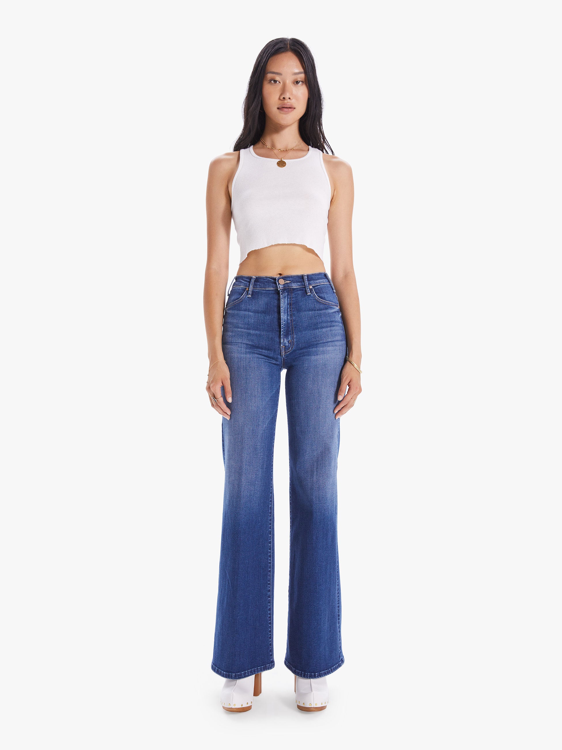 Mother The Hustler Roller Heel High Fidelity Jeans - Blue | Editorialist