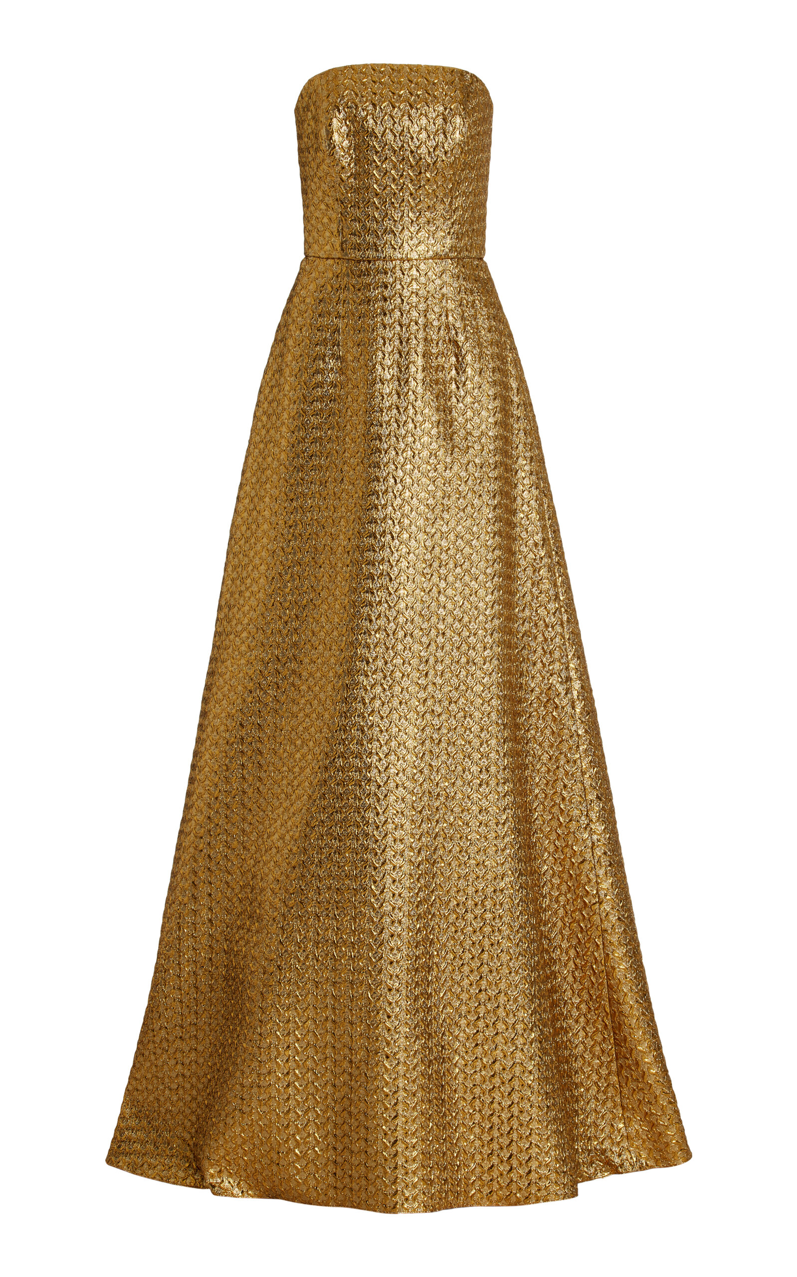 Carolina Herrera Strapless Metallic Gown Us Gold Editorialist