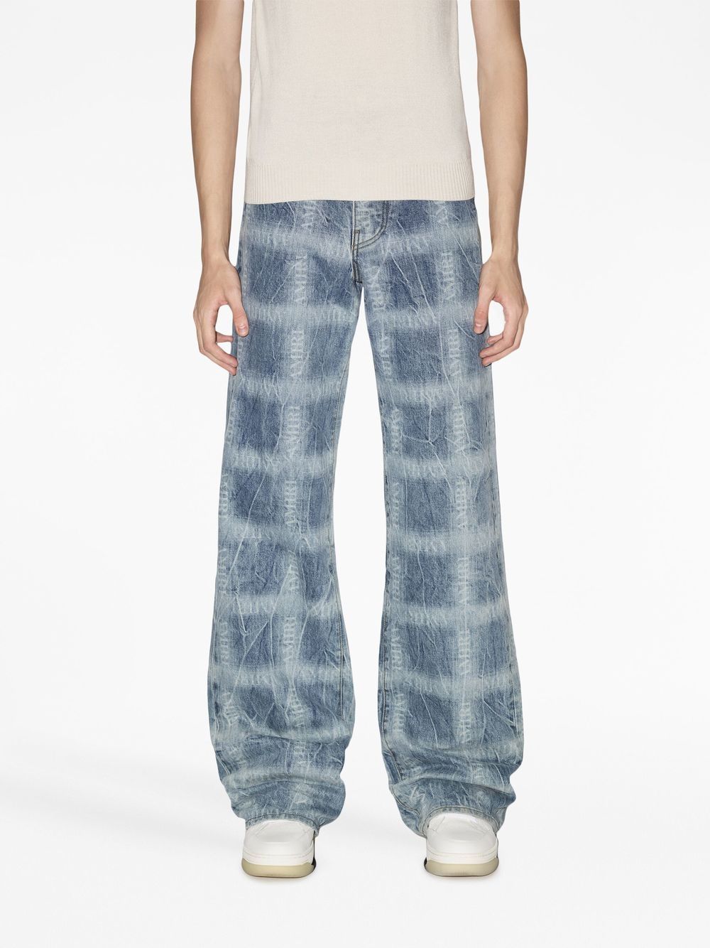 AMIRI AMIRI Plaid Print Wide Leg Jeans