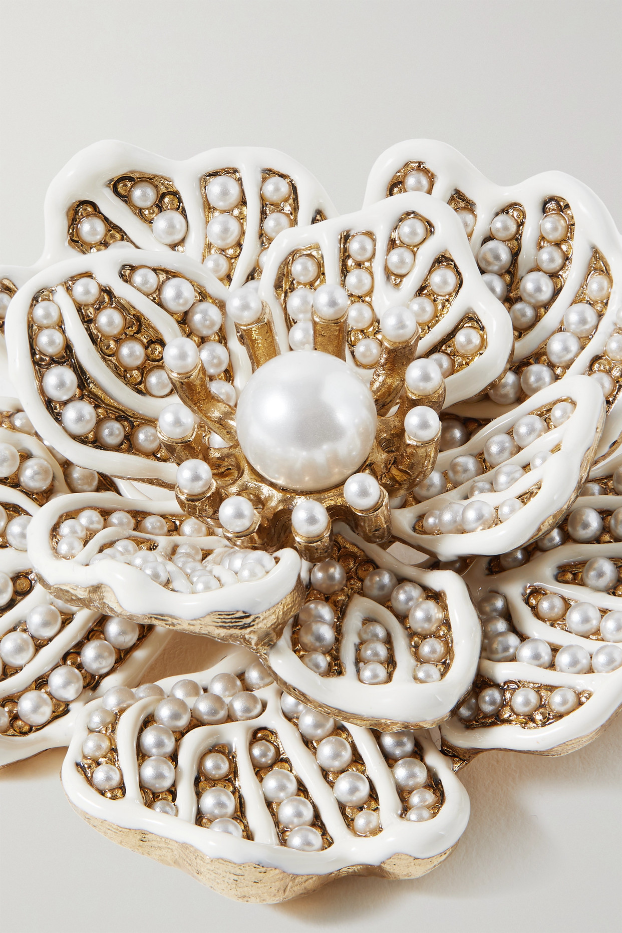 Oscar De La Renta Broken Flower Gold-Tone, Faux Pearl And  display picture 3