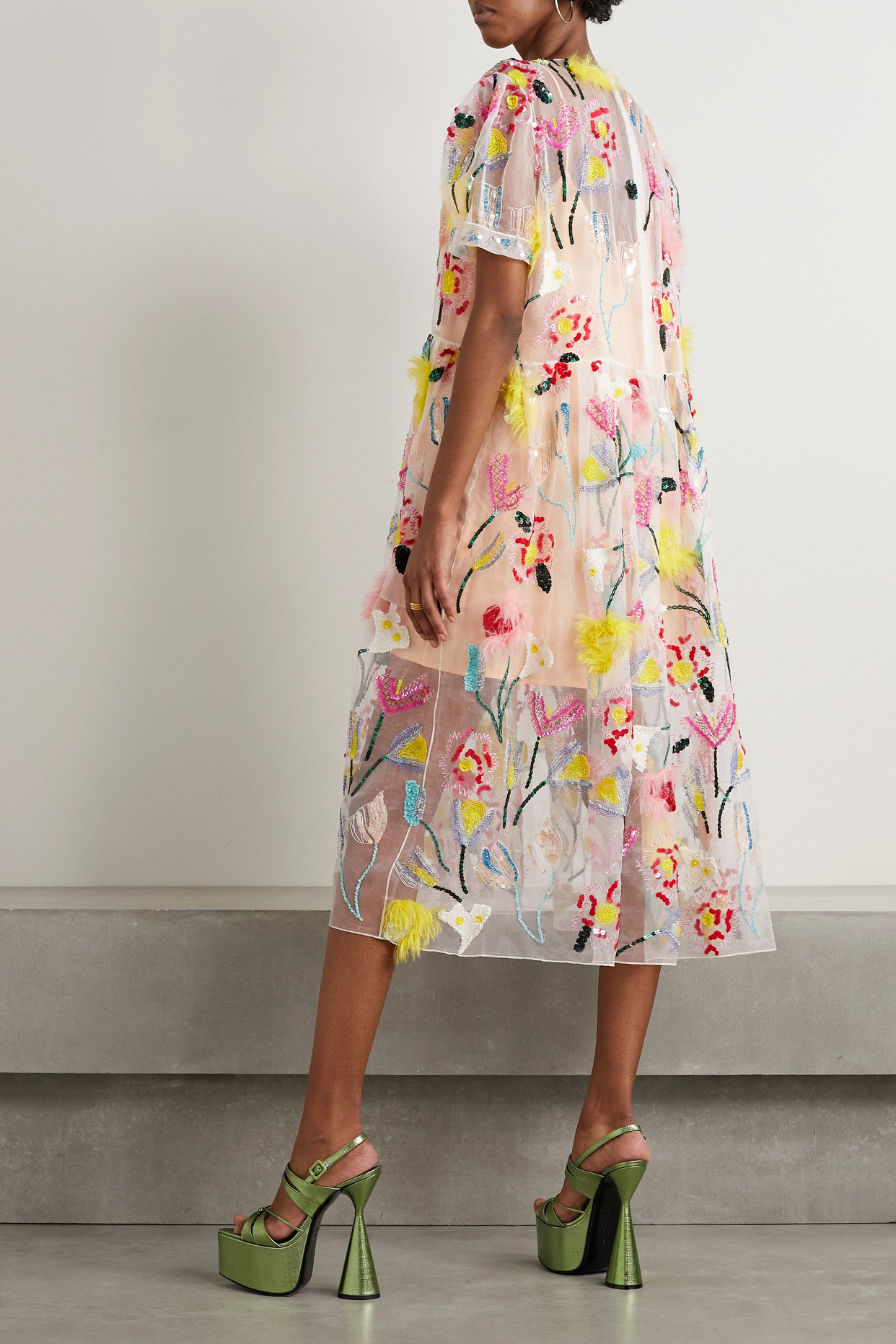 ashish tinsel sequin embellished silk georgette dress Glimmer Embroidered Sequin Lace Angel Sleeve Midaxi Dress | Disturbia