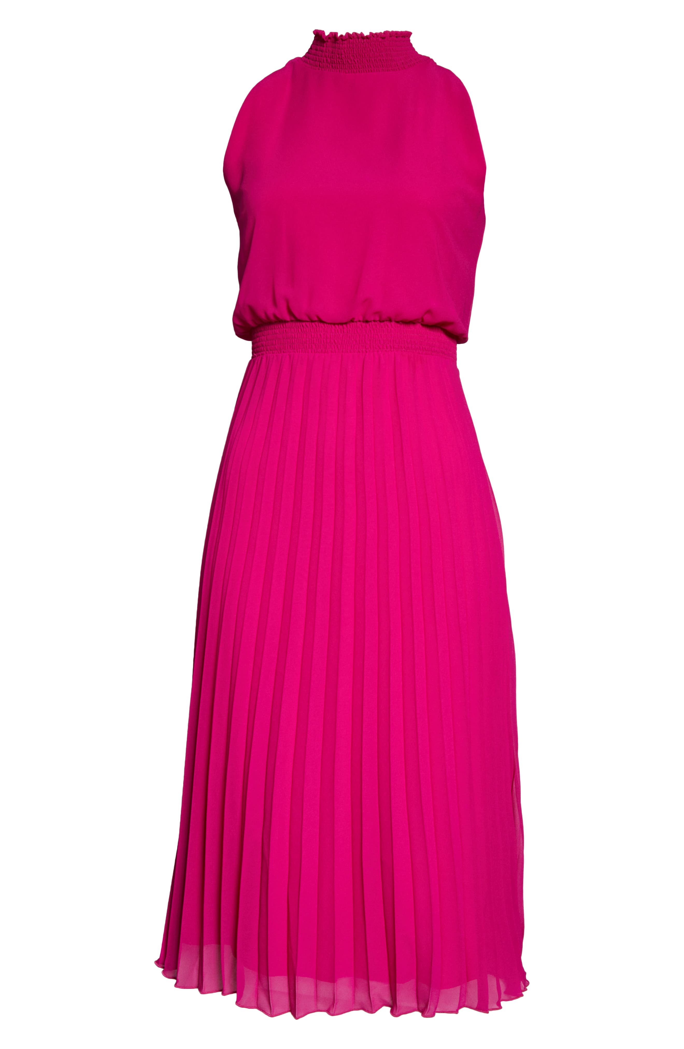 sam edelman smocked pliss midi dress Sam Edelman Smocked Pliss Midi Dress In Hot Pink - 40% Off