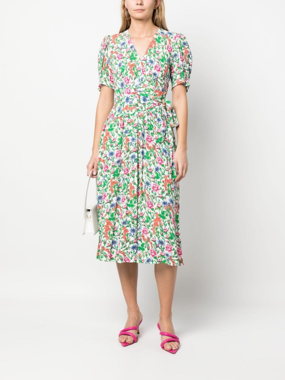 DIANE VON FURSTENBERG DVF Diane von Furstenberg Floral Print Pleated Midi Dress