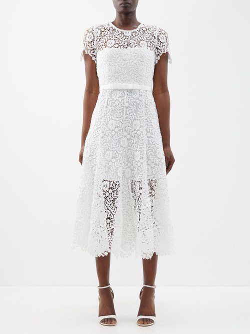 chinese dress ladies Self-Portrait - White Flower Lace Midi Dress