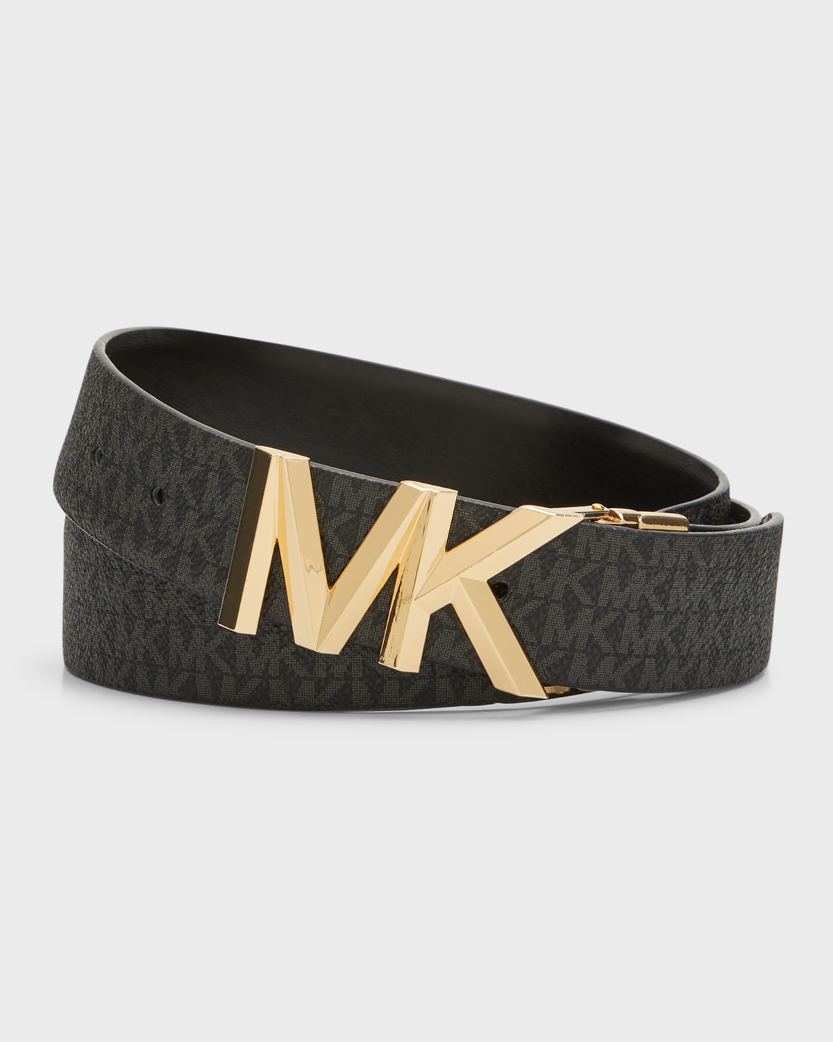 Michael Kors Logo Reversible Leather Belt Brown Logo Chocolate