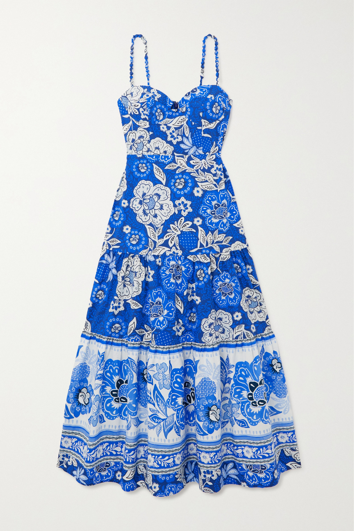 Farm Rio Tiered Floral-Print Cotton-Poplin Midi Dress In Blue - 30% Off |  Editorialist