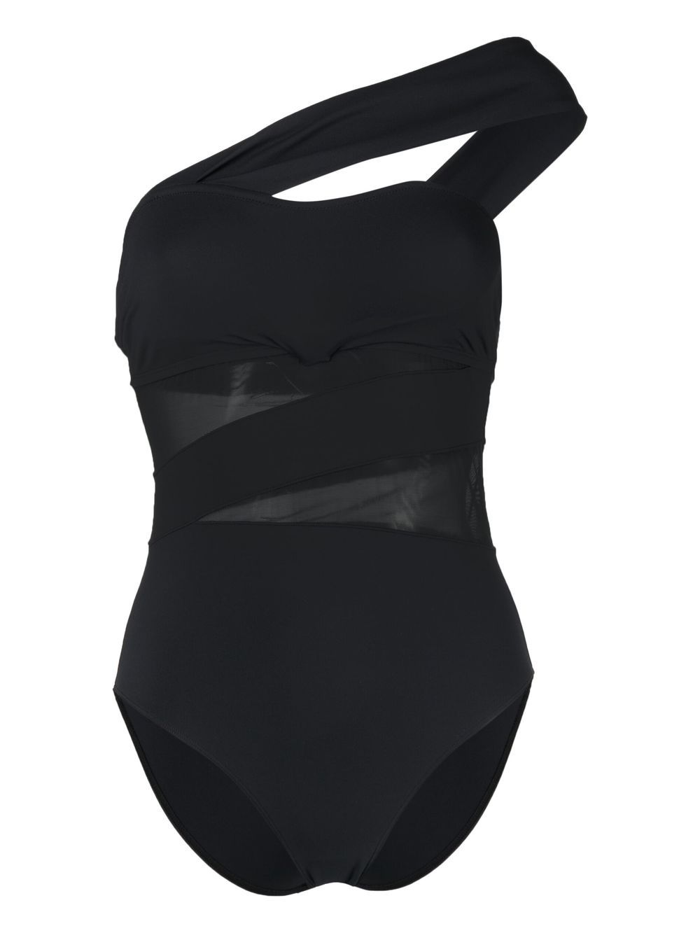 Wolford One-shoulder Sheer Panel Swimsuit - Black | Editorialist