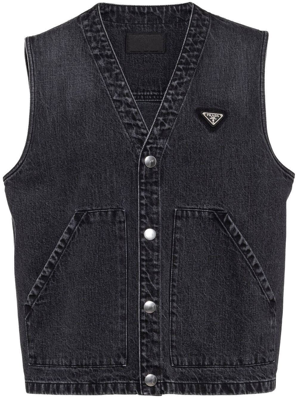 Prada Triangle-logo Denim Gilet - Black | Editorialist