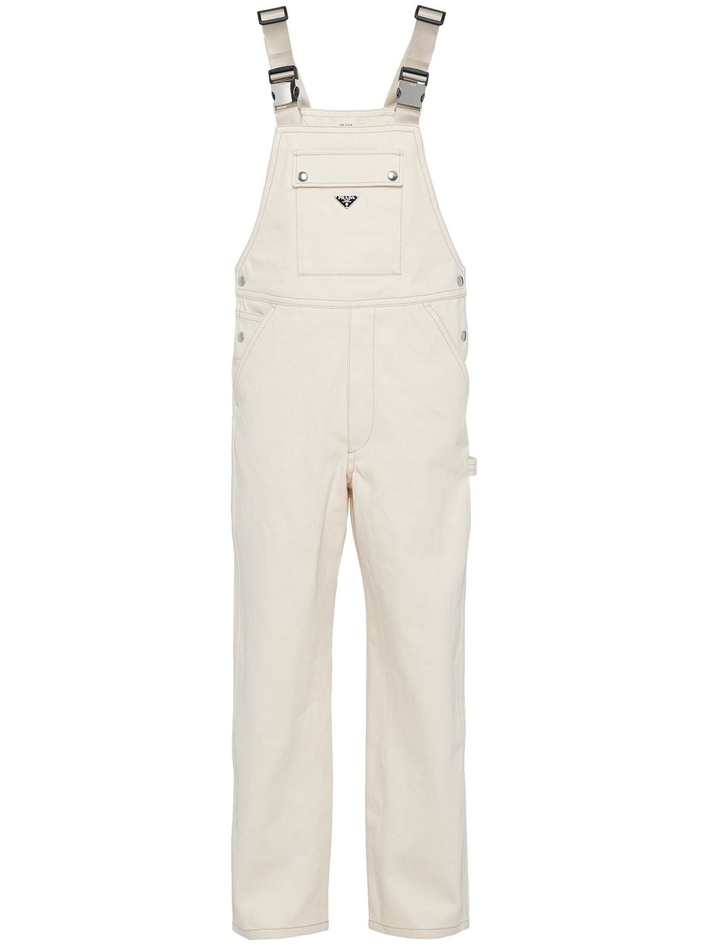 Prada Triangle-Logo Denim Overalls - Neutrals | Editorialist