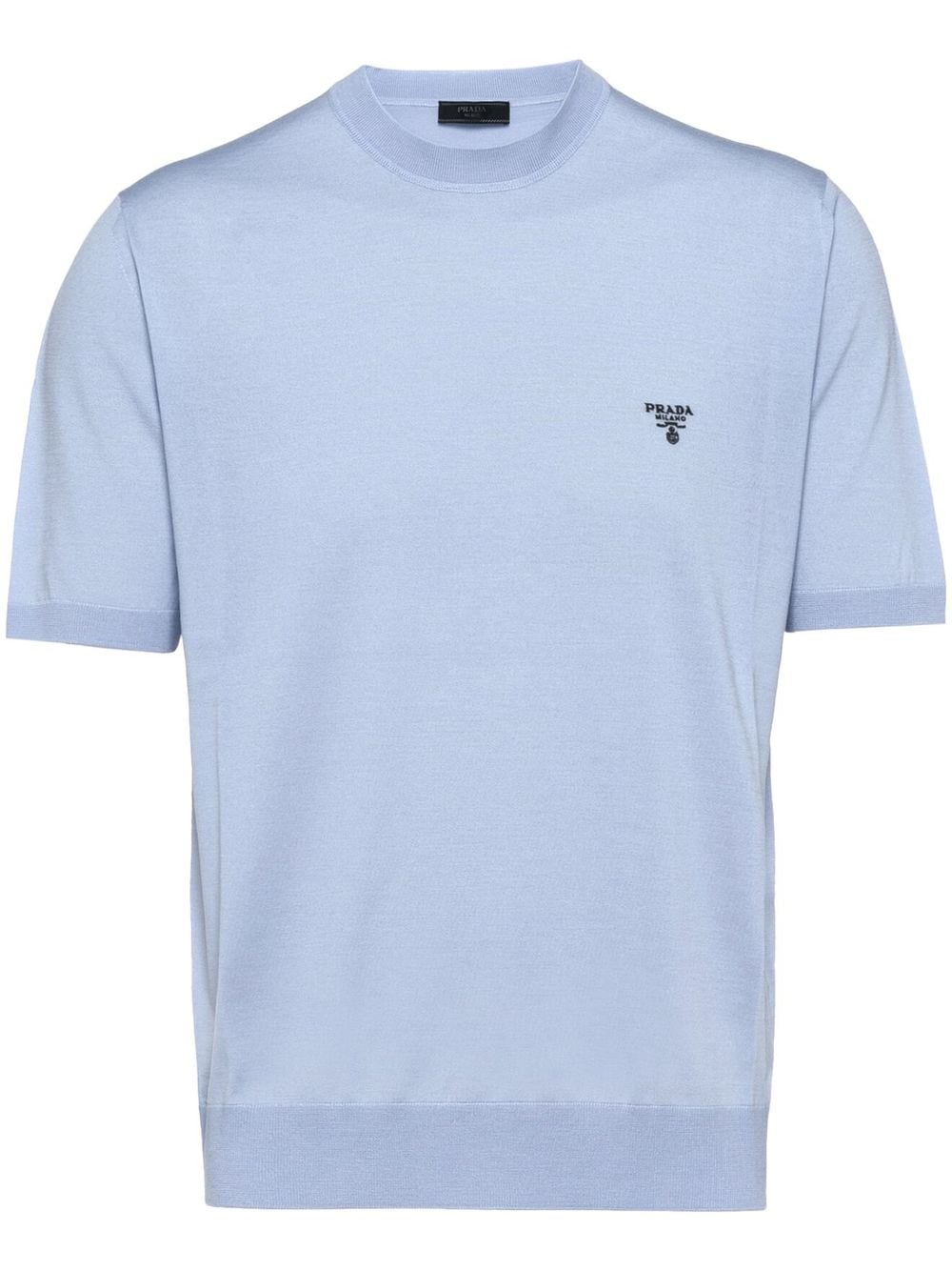 Prada Logo-embroidered Wool T-shirt - Blue | Editorialist