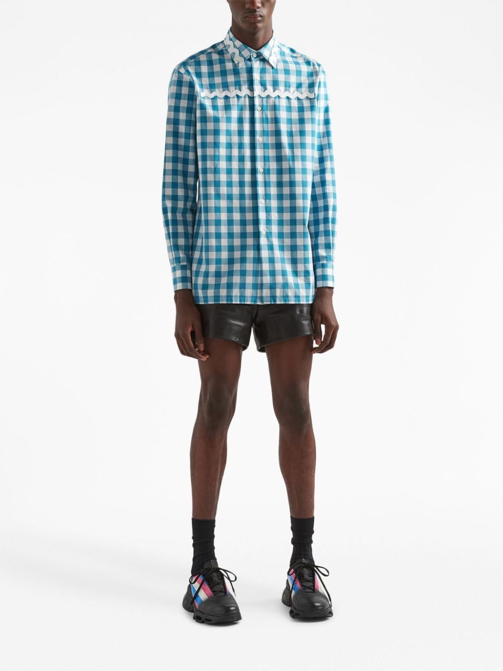 Prada Gingham-Check Cotton Shirt - White | Editorialist Prada Gingham-Check Cotton Shirt - White | Editorialist