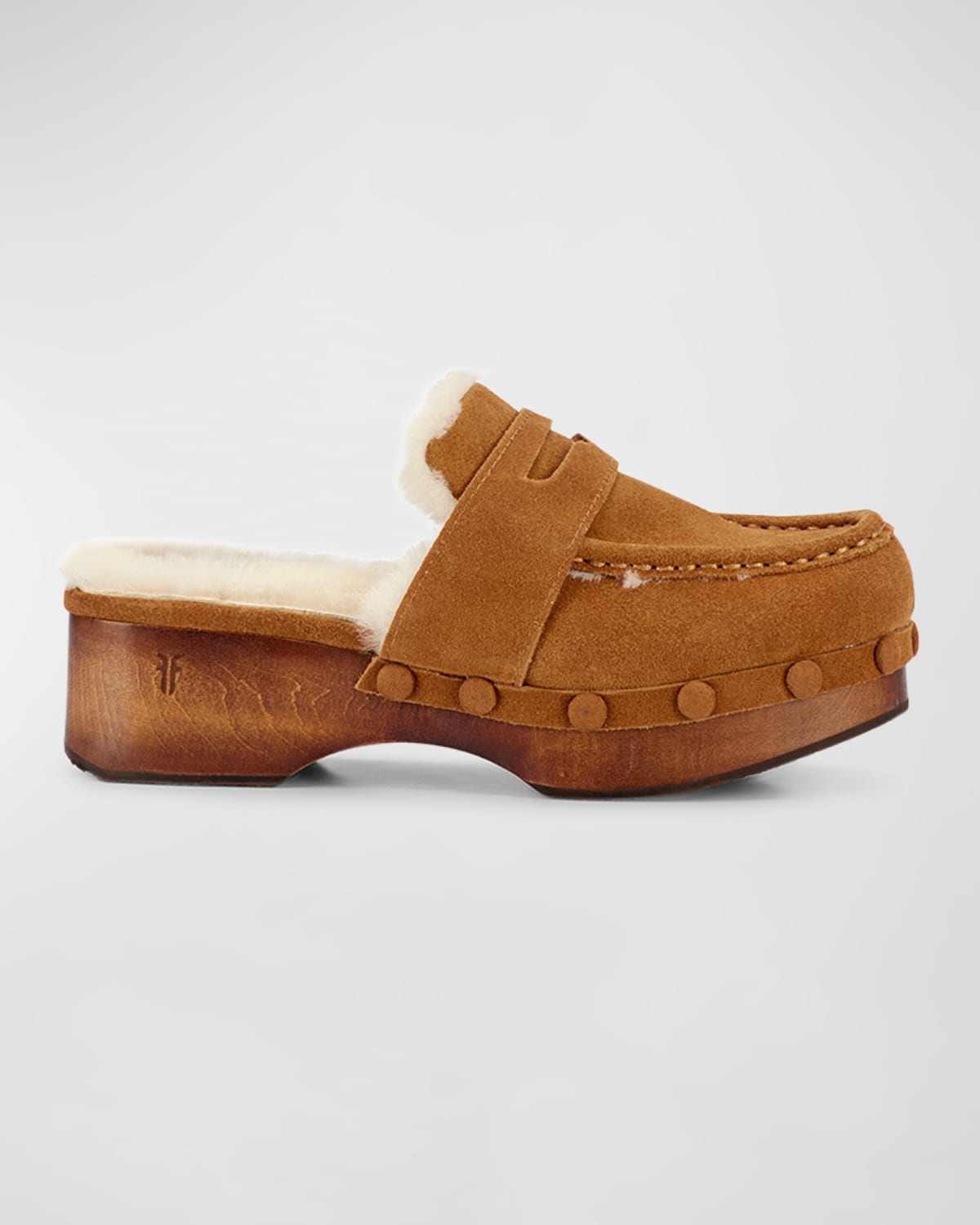 Frye Melody Suede Shearling Penny Loafer Clogs - Walnut | Editorialist