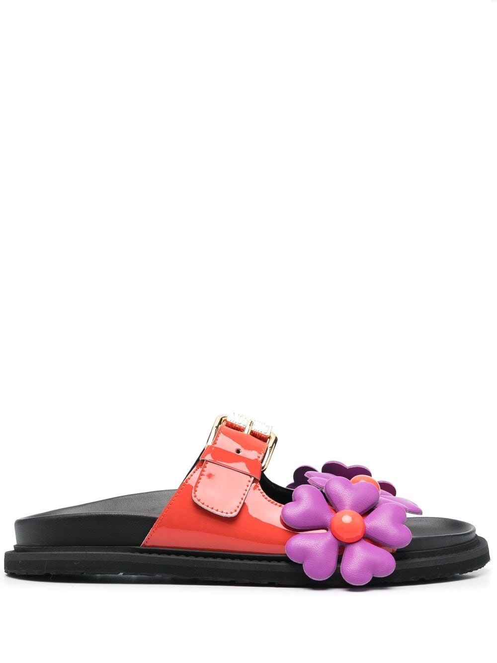 Moschino Floral-Applique Detail Sandals In Red - 50% Off
