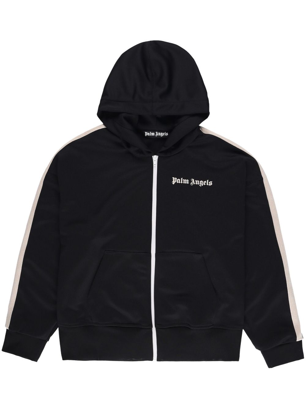 Palm Angels Stripe-Detail Zip-Up Hoodie In Black - 50% Off