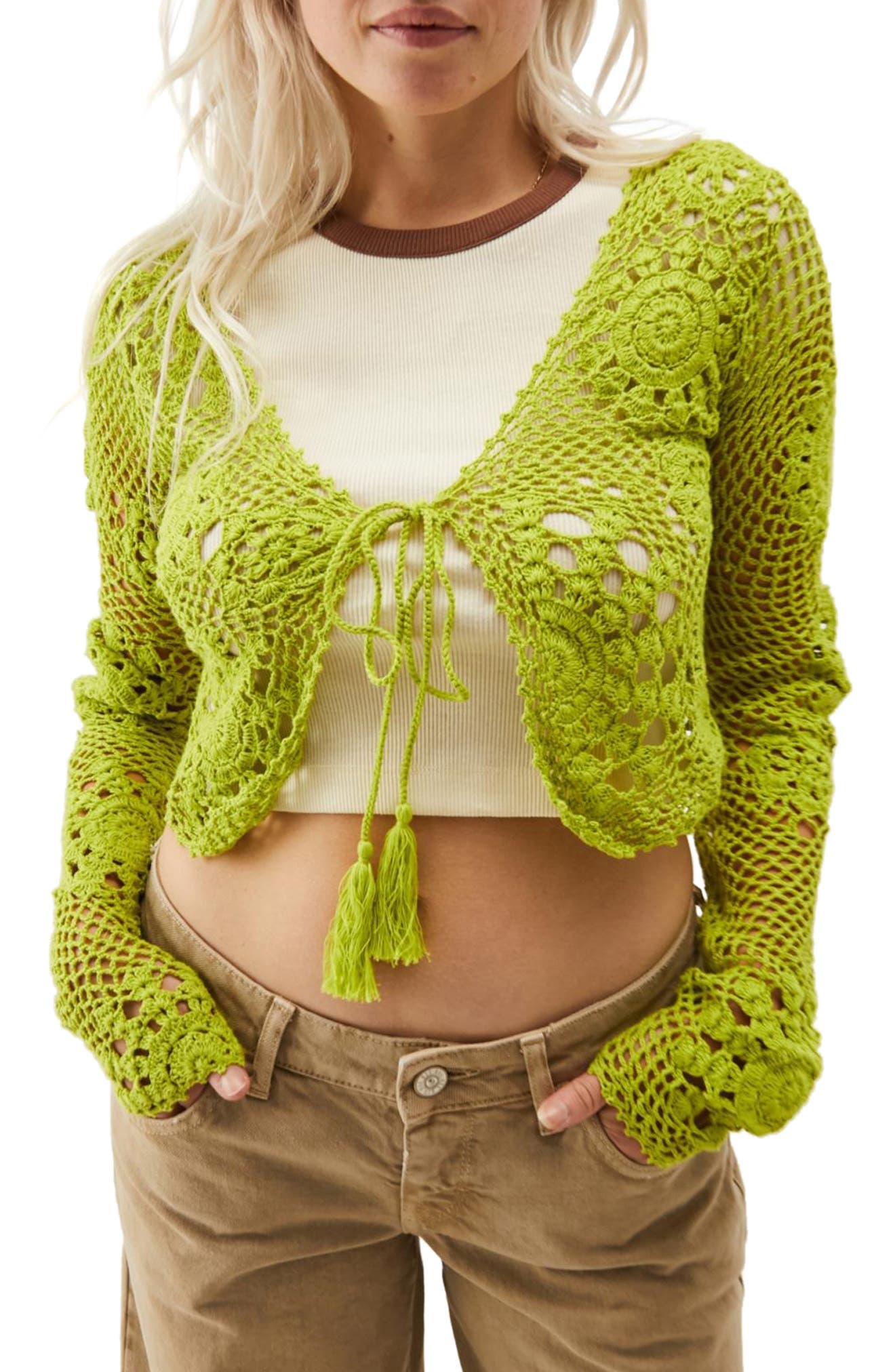 Crochet Urban Outfitters Green Halter Top Bdg Urban Outfitters Tie