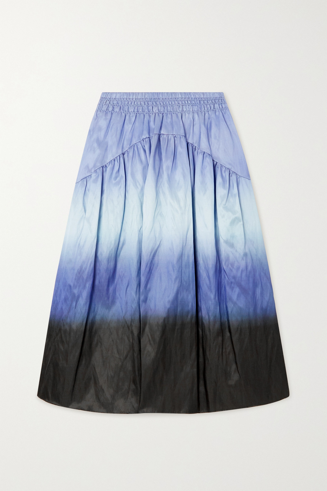 Vince Gathered Ombré Cotton-Blend Midi Skirt In Blue 40% Off