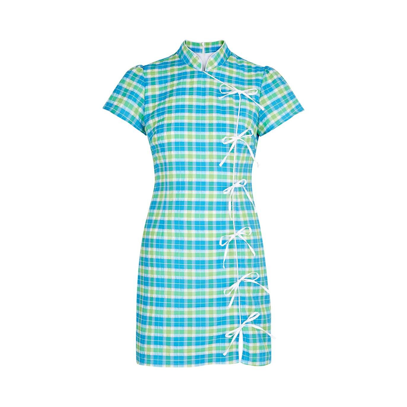green emerald velvet dress Denim Crystal Trim Collared Mini Dress  self-portrait-US