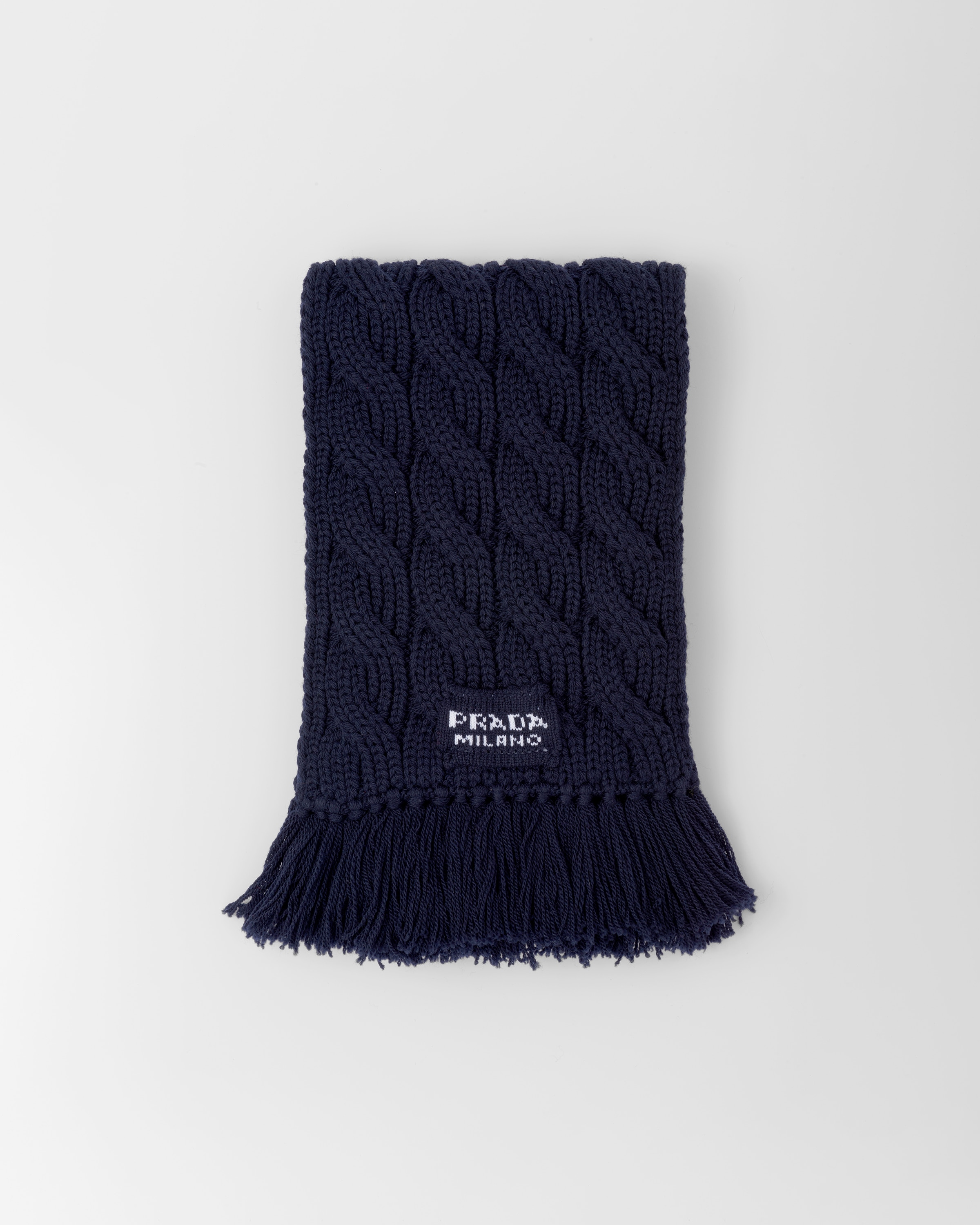 PRADA ウールマフラー グレー/ネイビー Prada Cable-Knit Wool Scarf - Navy | Editorialist