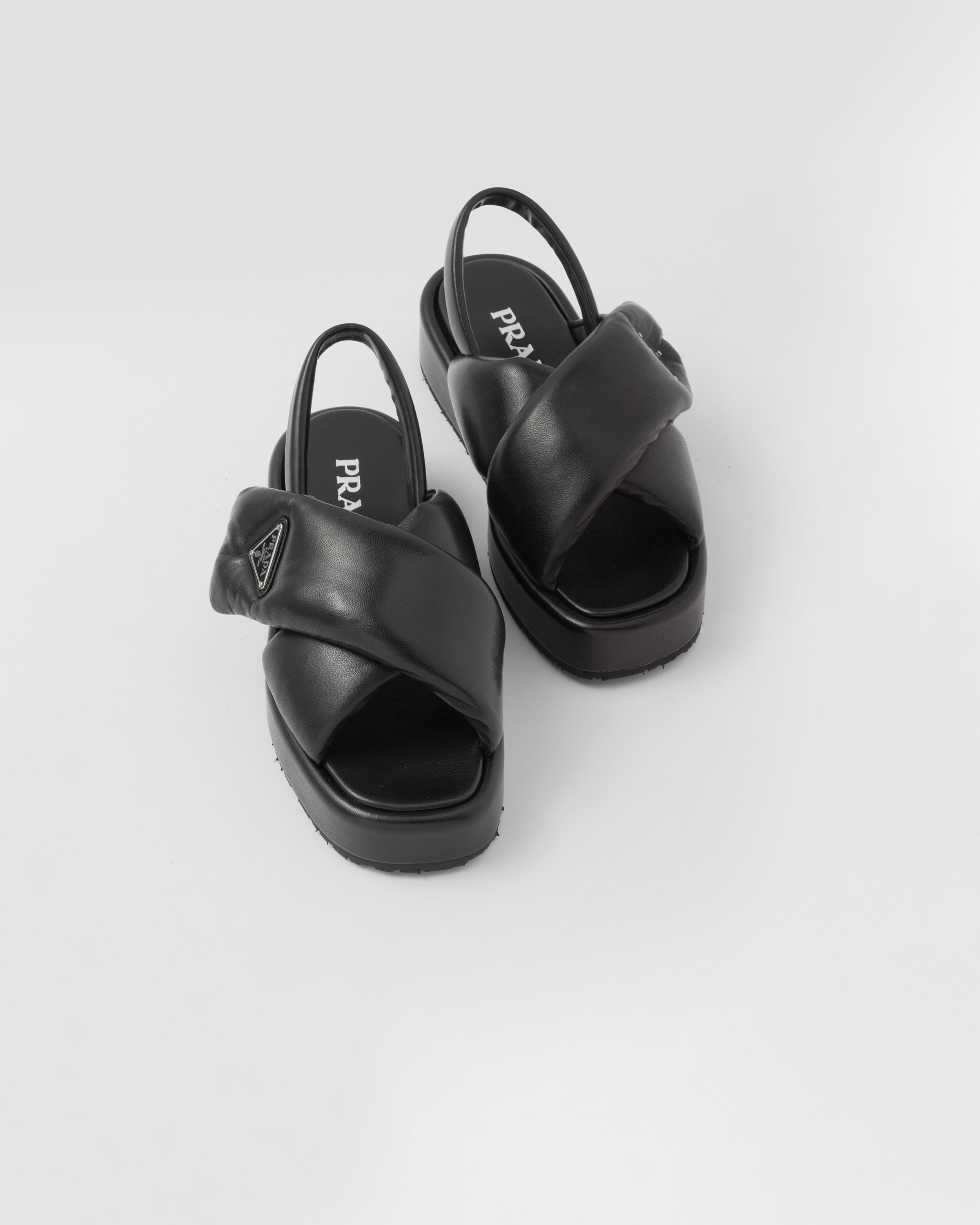 Prada Soft Padded Nappa Leather Wedge Sandals - Black | Editorialist