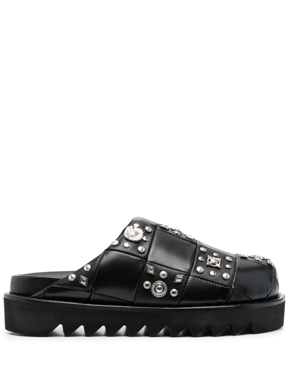 TOGA Pulla Black Studded Leather Clogs with Silver Hardware Eyelet Metal Sabot in Black | TOGA Archives | Covet + Lou  main image 3