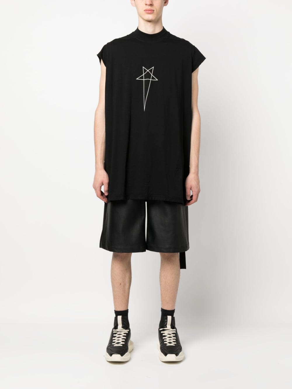 Rick Owens Pentagram-Print Long T-Shirt In Black - 50% Off