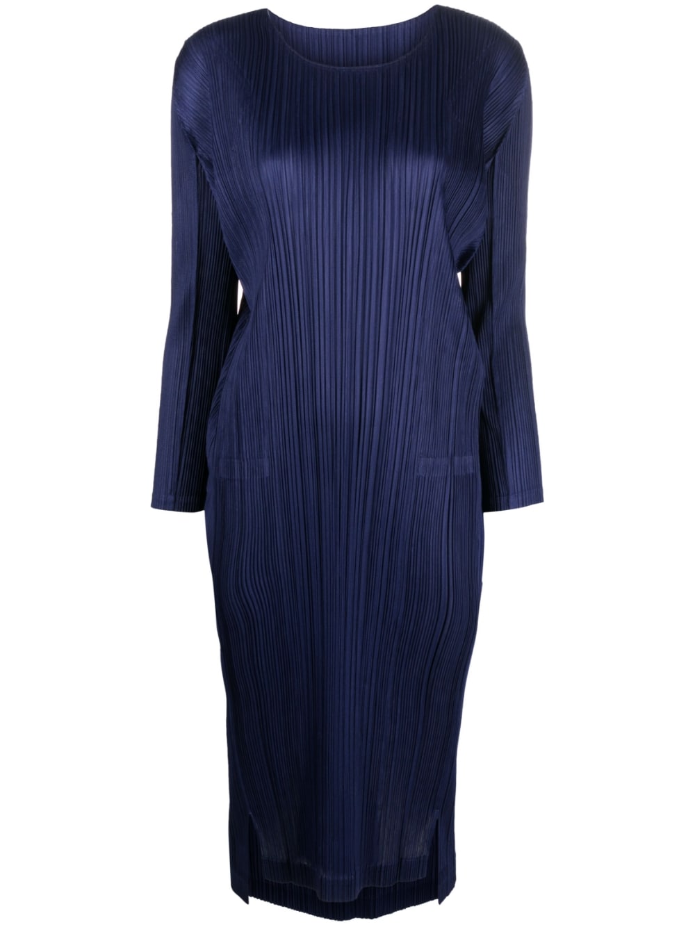 Issey Miyake Pleated Long-sleeve Midi Dress - Blue Issey Miyake Pleated Long-sleeve Midi Dress - Blue