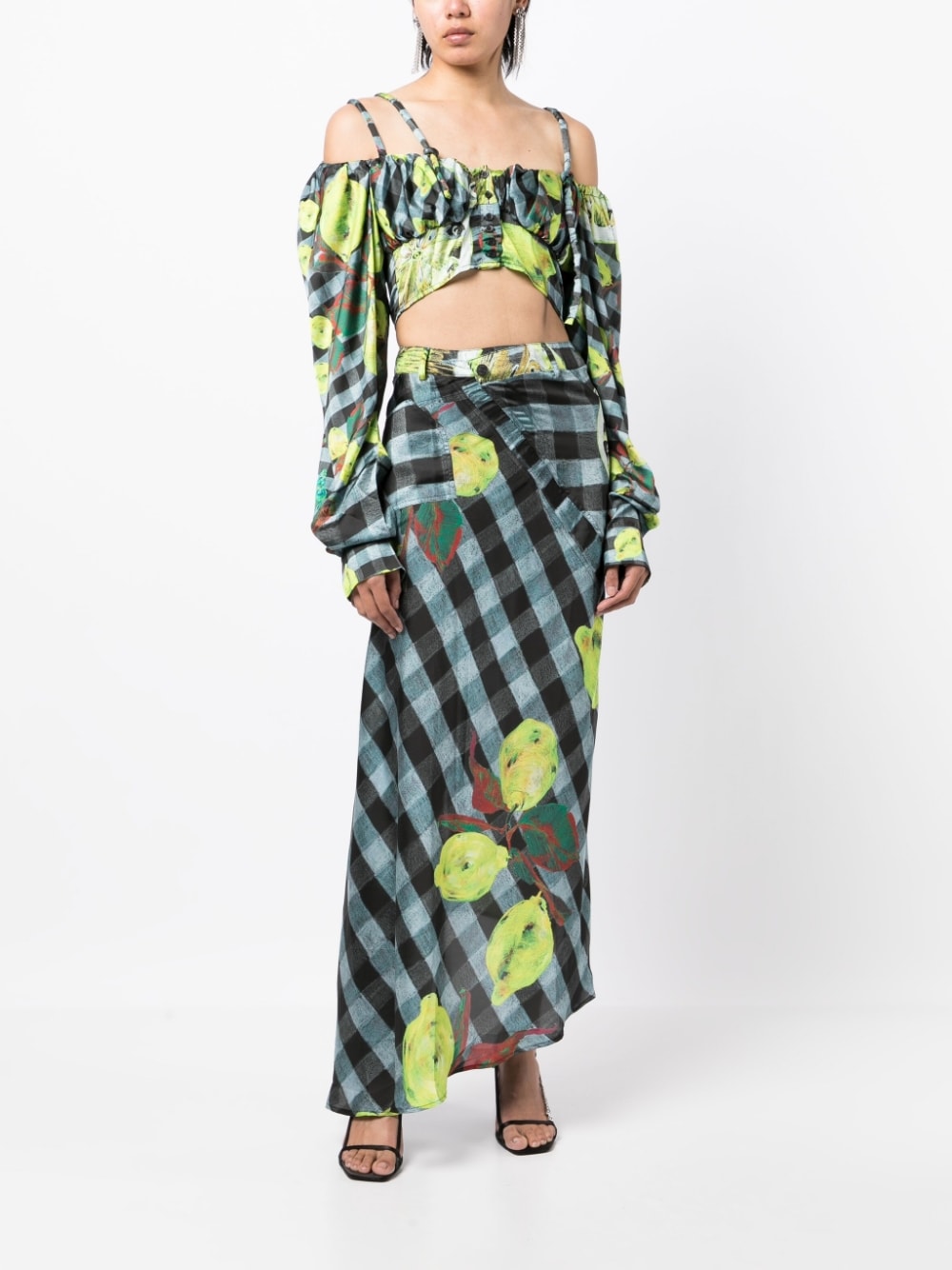 OTTOLINGER Ottolinger Lemon Checked Print Off-Shoulder Top