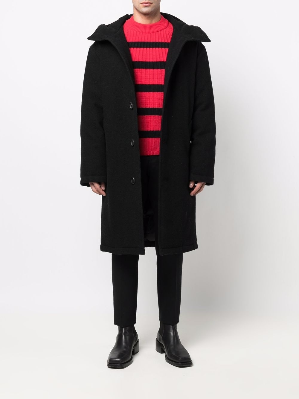 AMI AMI Paris hooded single-breasted wool coat