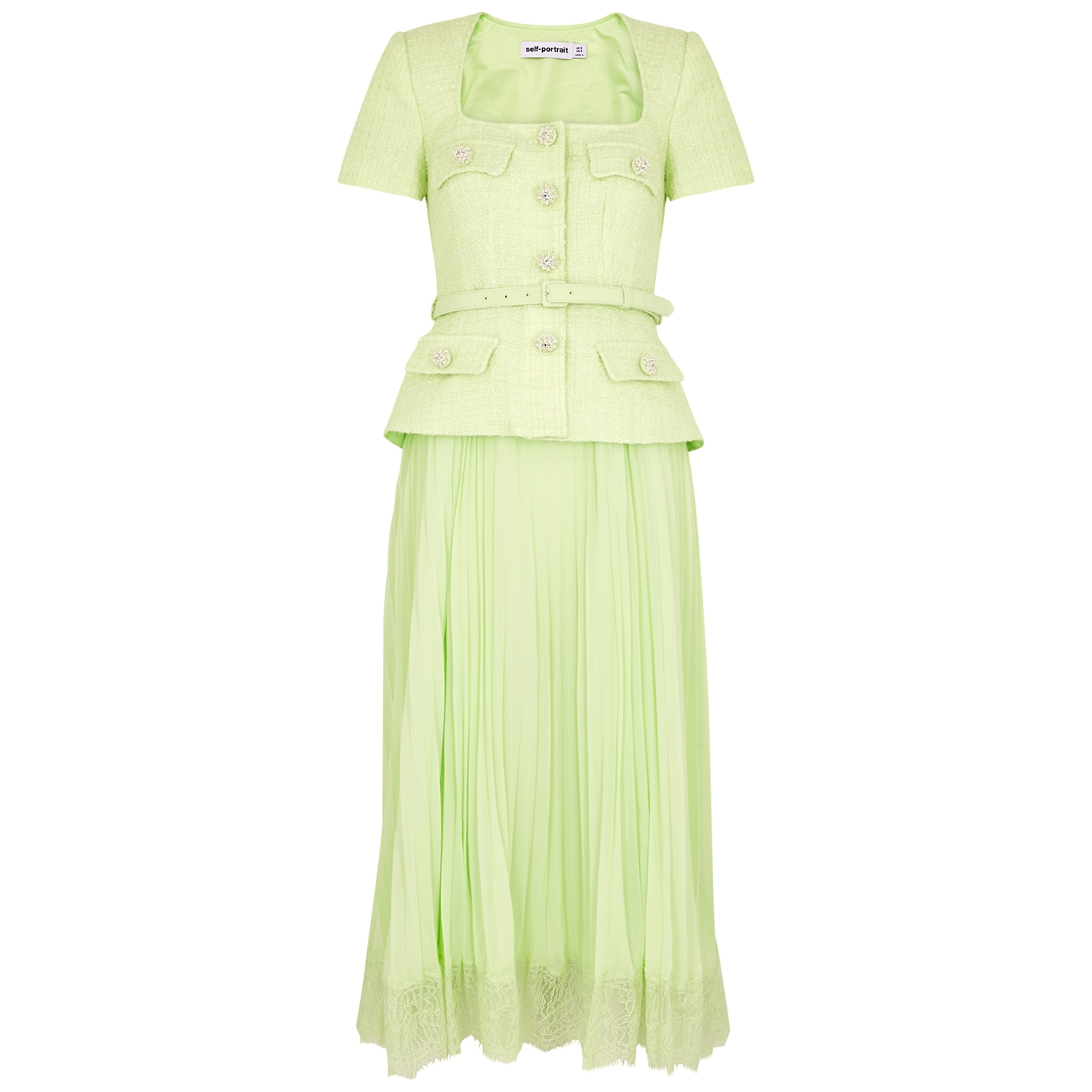 green emerald velvet dress RENT Self Portrait Bright Green Chiffon Cut Out Midi Dress (RRP £330) main image 1