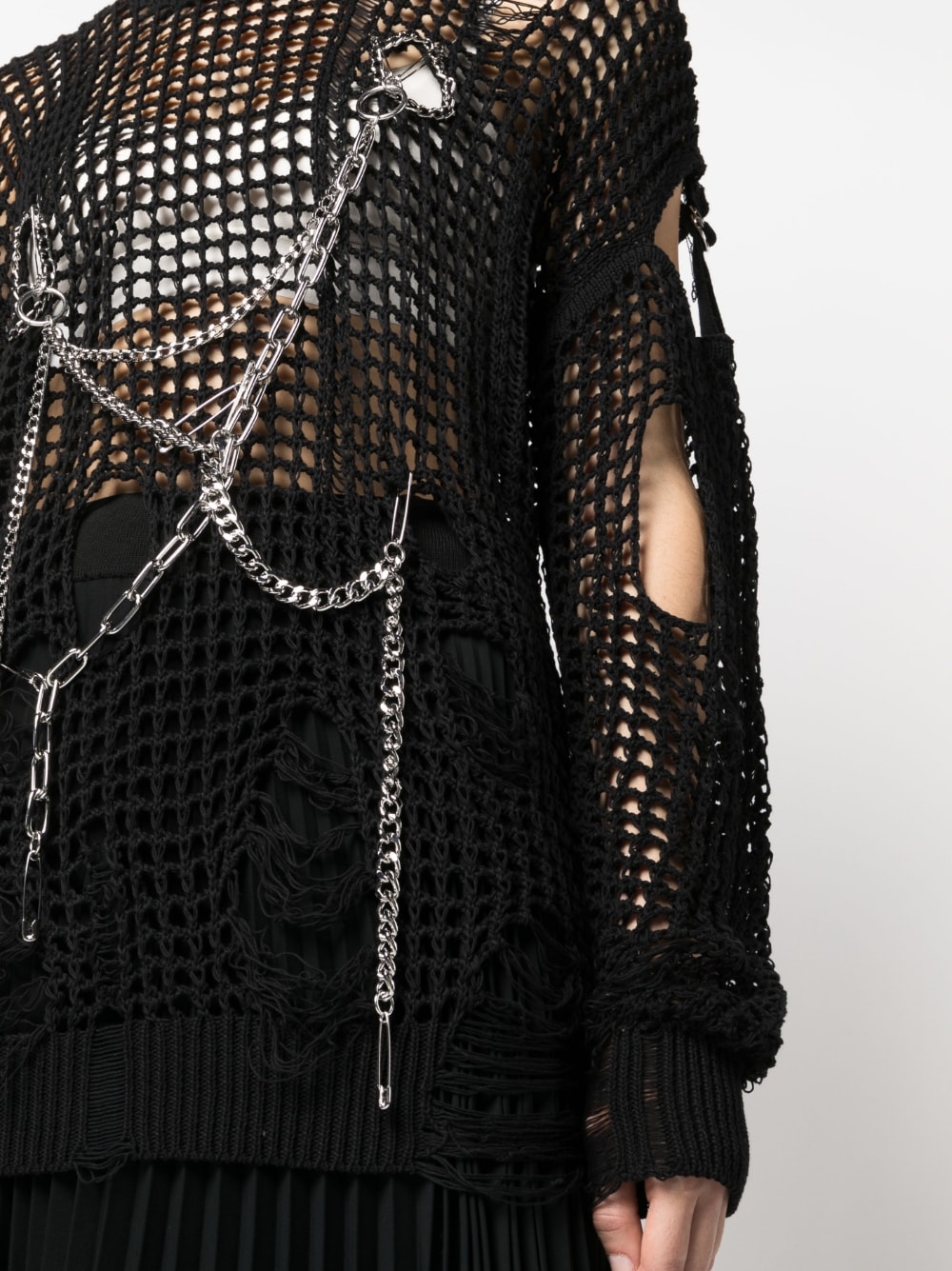 Junya Watanabe Distressed Open-Knit Juper In Black - 42% Off