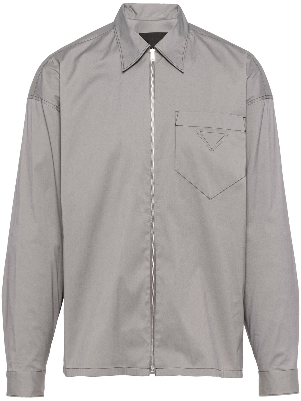 Prada Zip-Front Cotton Shirt - Grey | Editorialist