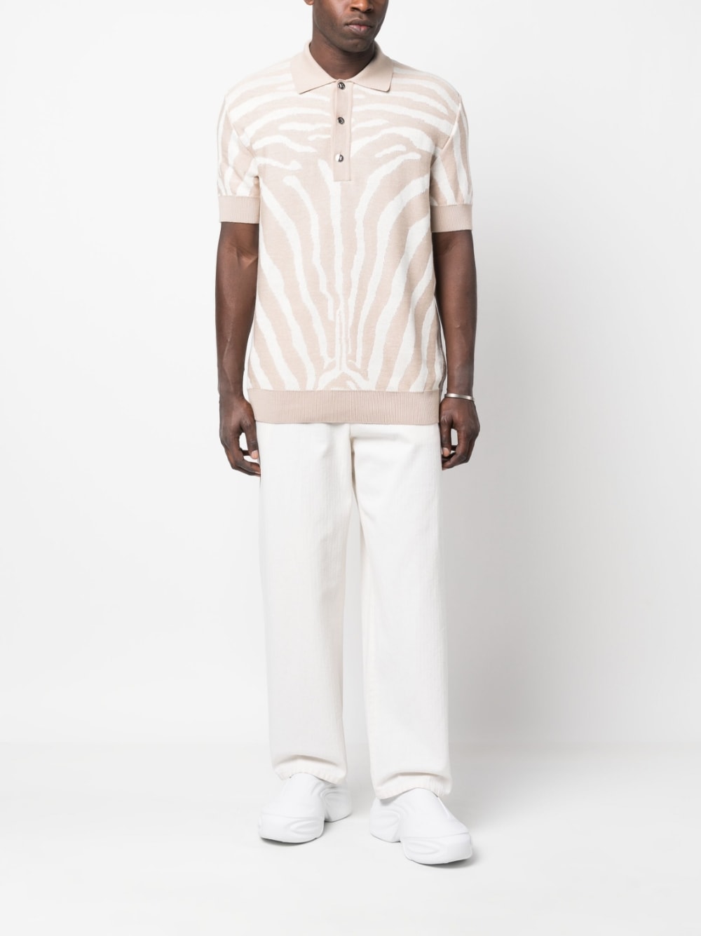 BALMAIN zebra-jacquard polo shirt