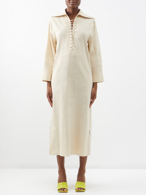 knee length dresses for ladies Blue Linen Maxi Dress Kaftan