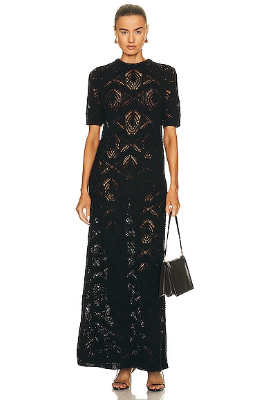 loulou studio crochet dress Loulou de Saison Black Malena Ruffled crochet Midi Dress
