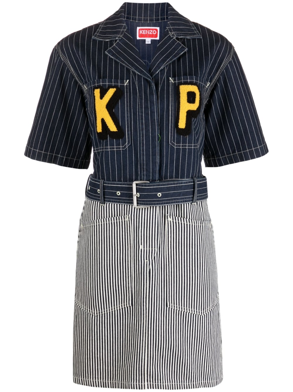 Buy Kenzo Logo-patch Striped Denim Shirt Dress - Blue At 80% Off